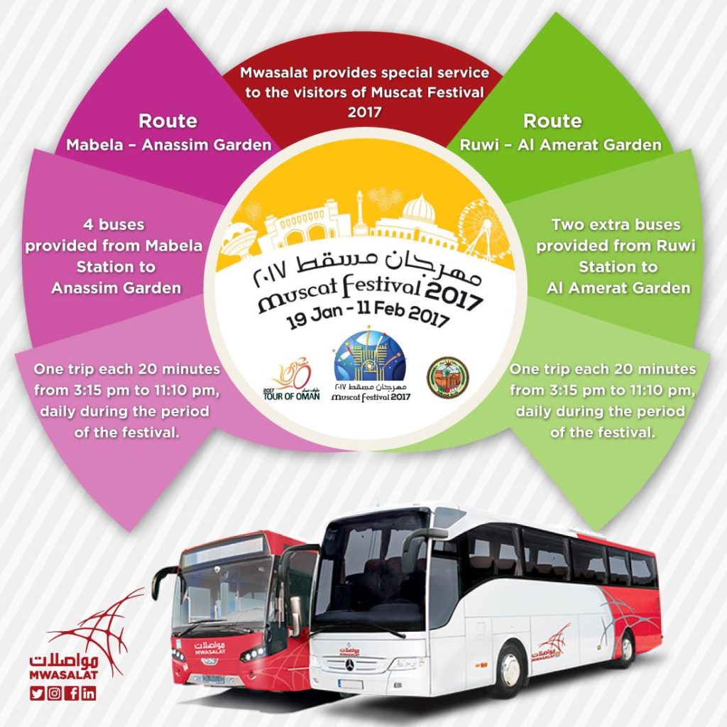 Muscat Festival 2017 مواصلات MWASALAT Bus Service - Amazing Oman