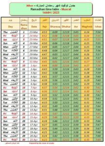 Ramadan Calendar 2023 | Muscat Oman | Timing - Amazing Oman